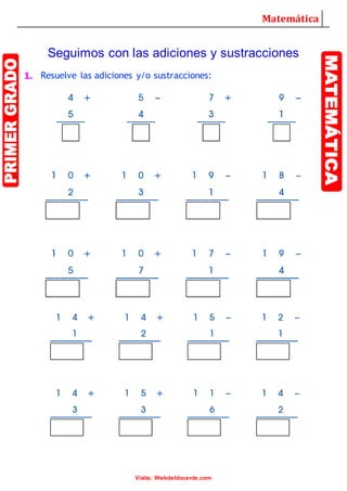 Hojas De Trabajo De Resta De Primer Grado En Formato Pdf Blog Para