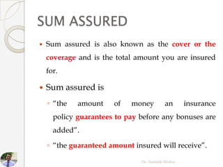 Sum Assured in Life Insurance by Dr. Amitabh Mishra | PPT