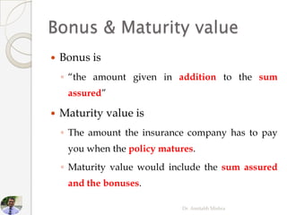 Sum Assured in Life Insurance by Dr. Amitabh Mishra | PPT