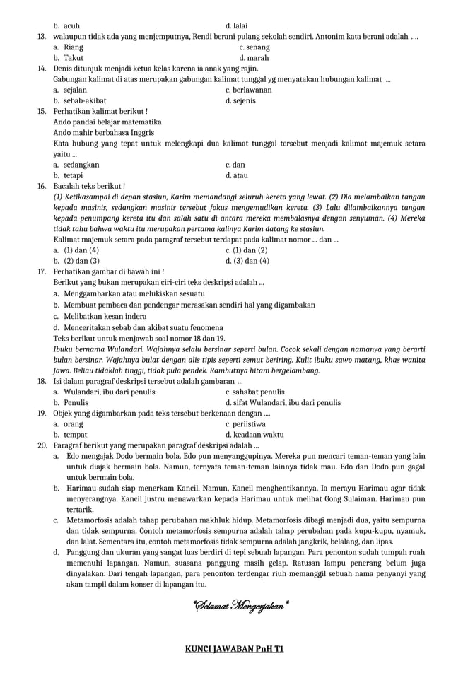 EVALUASI SUMATIF LINGKUP MATERI 1 BAHASA INDONESIA | DOC