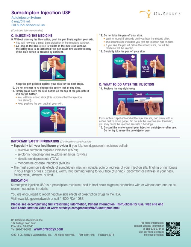 INSTRUCTIONS FOR USE OF DISPOSABLE SUMATRIPTAN AUTOINJECTOR SYSTEM | PDF
