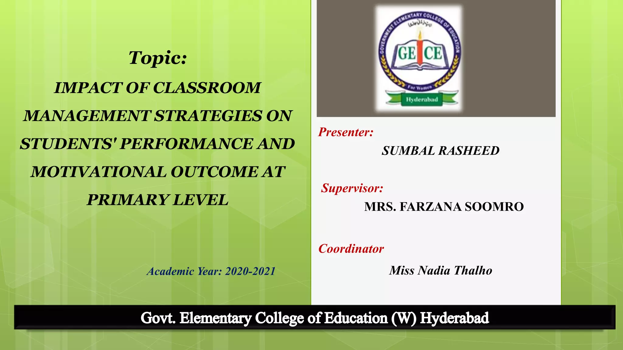 Impact Of Classroom Management Strategies On Students' Performance And ...