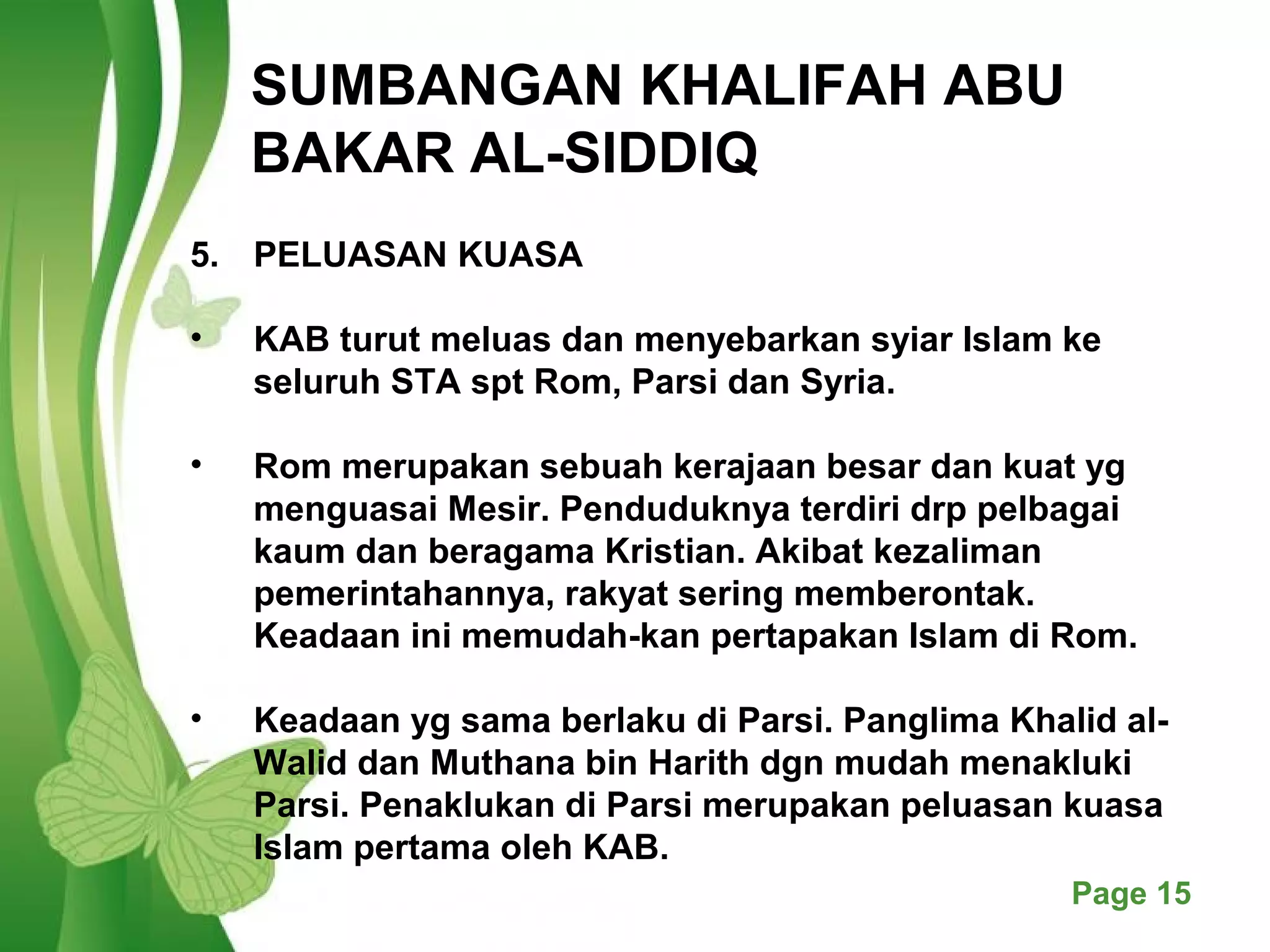SUMBANGAN KHALIFAH ABU BAKAR AL-SIDDIQ | PPT