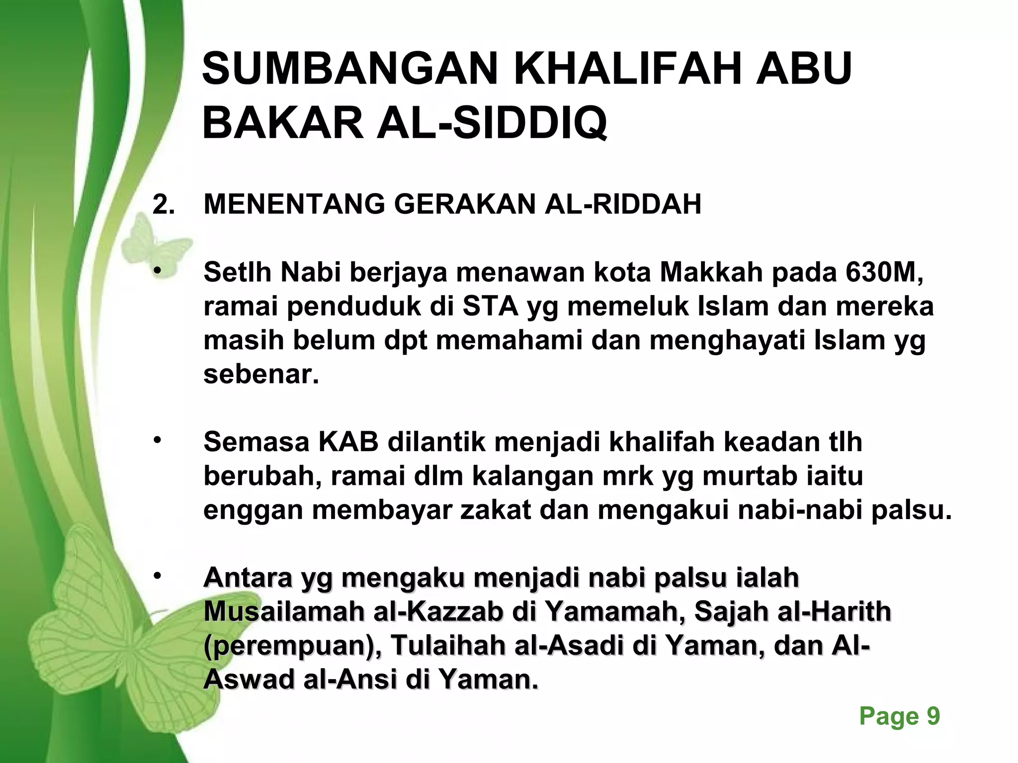 SUMBANGAN KHALIFAH ABU BAKAR AL-SIDDIQ | PPT