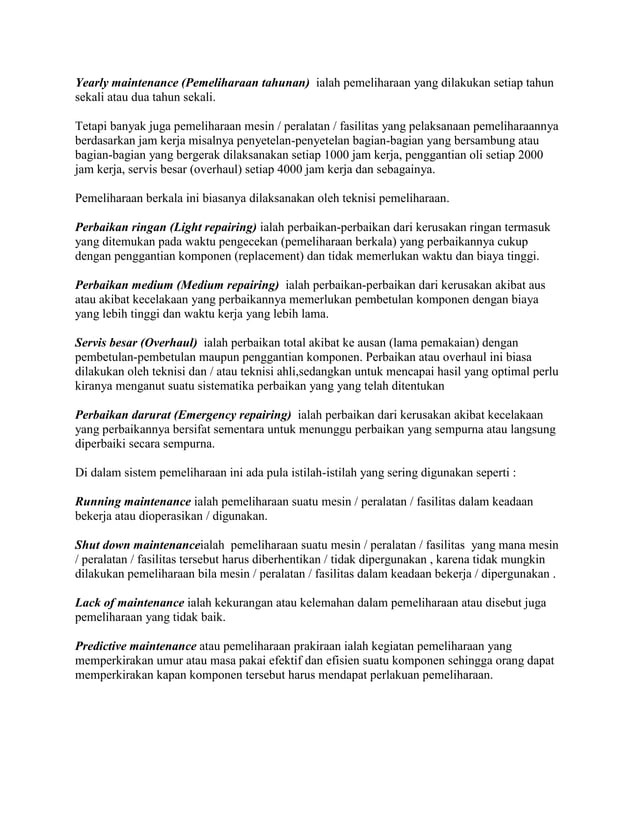MAINTENANCE PEMELIHARAAN | PDF