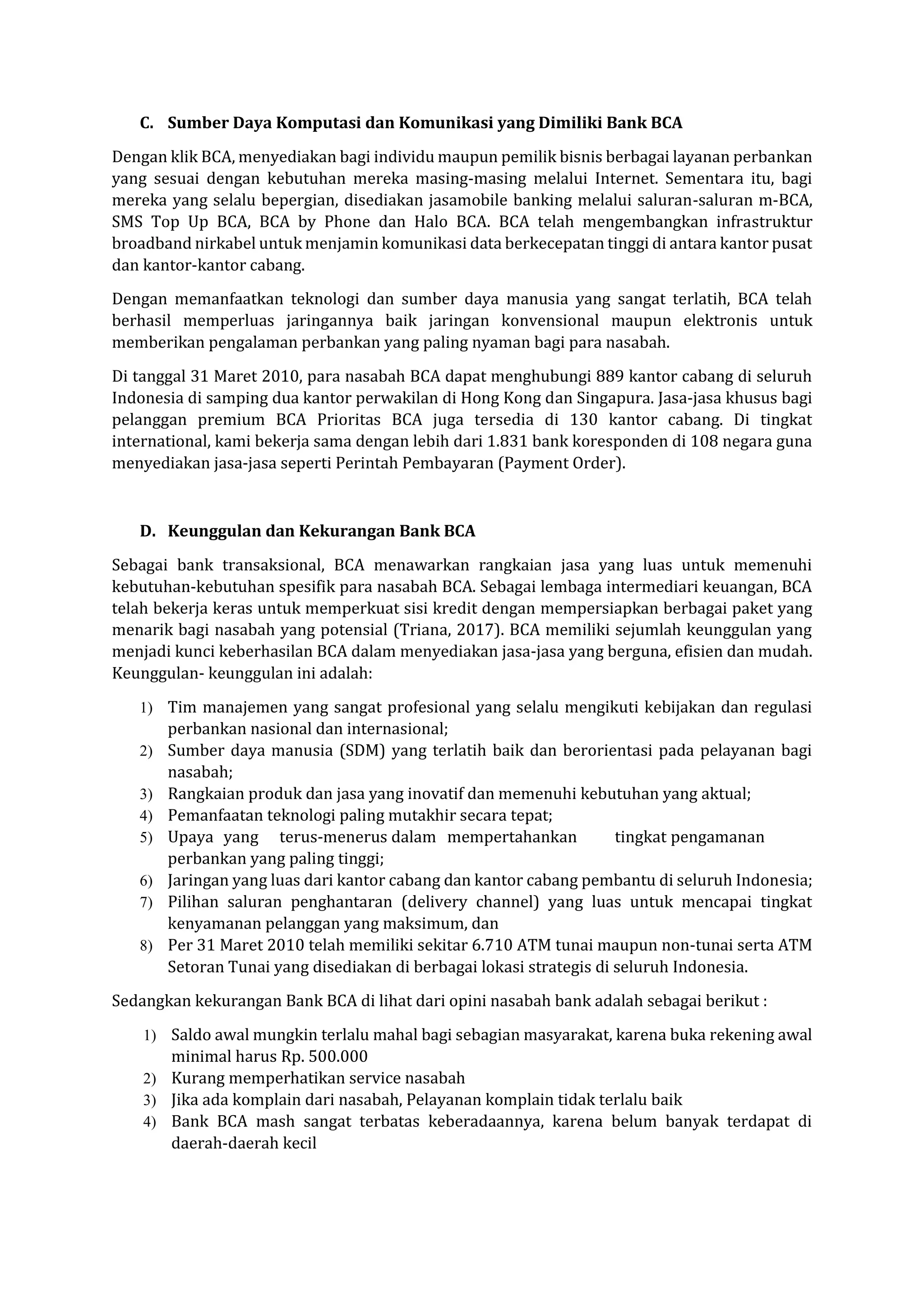 Sumber daya sistem informasi untuk persaingan keunggulan pada bank bca ...