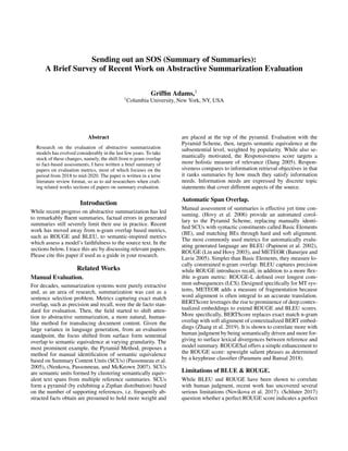 Sending out an SOS (Summary of Summaries): A Brief Survey of Recent Work on Abstractive ...