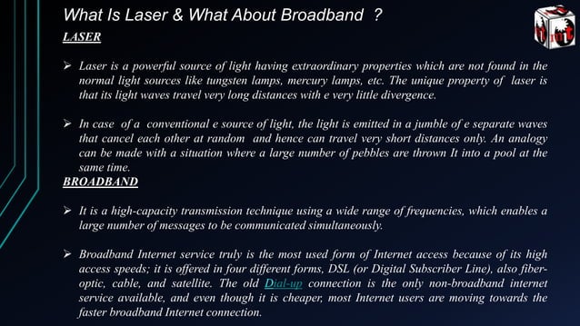 Laser Broadband By Sumita Giri | PPTX | Internet | Computing