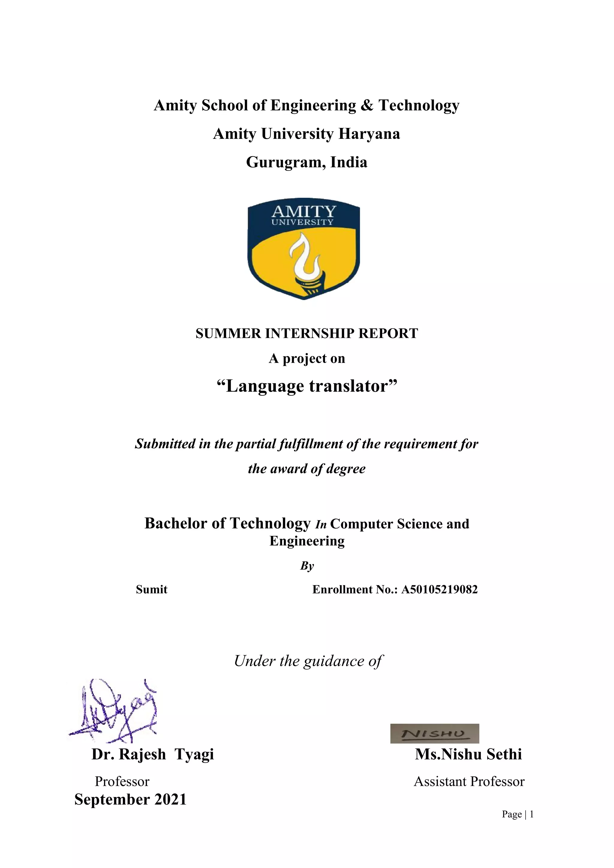 Language translator internship report | PDF