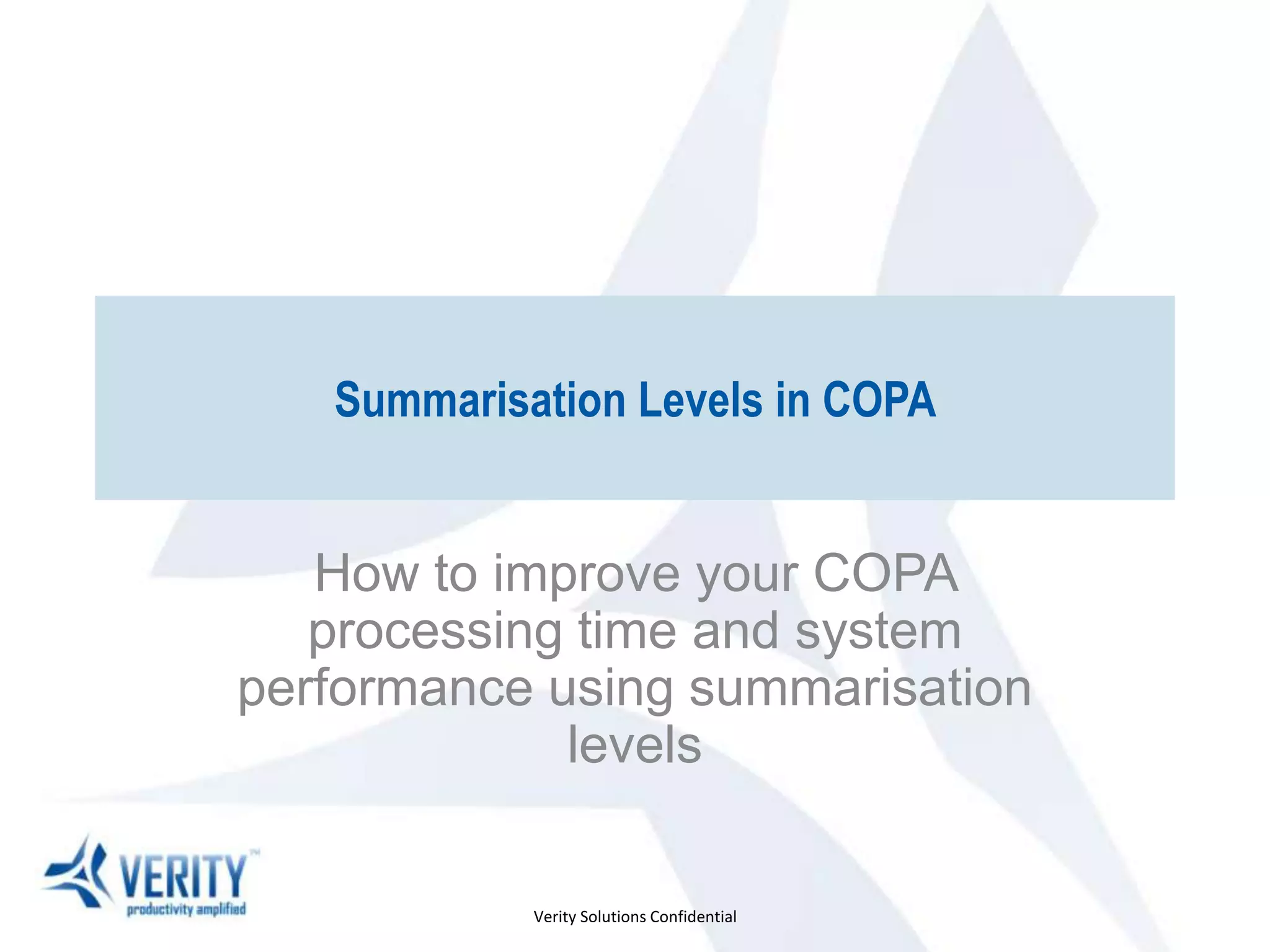 Summarisation levels in SAP COPA | PPTX