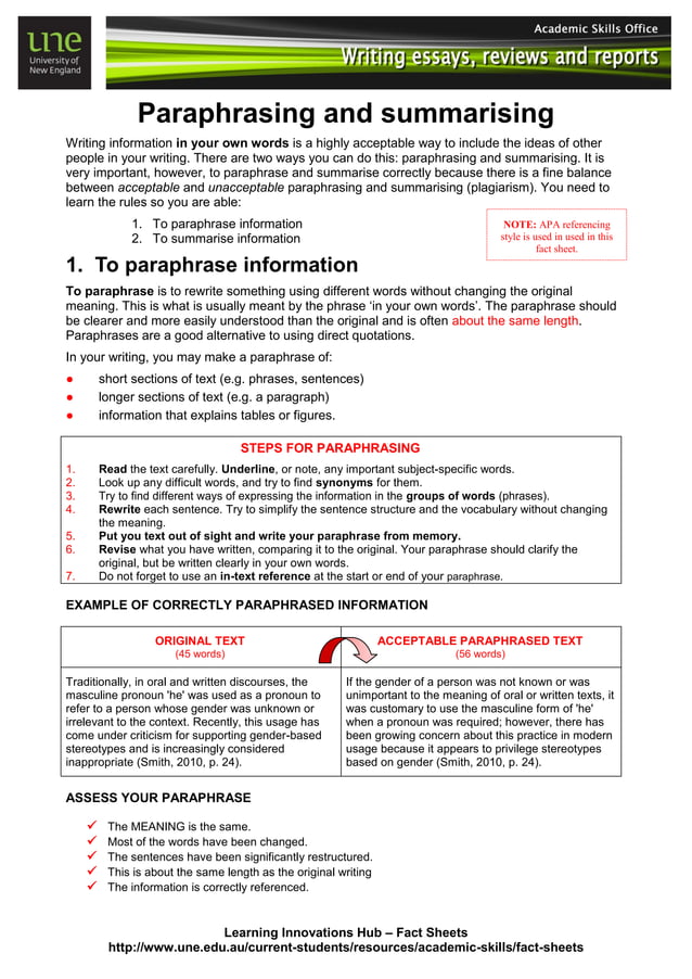 Summarising and Paraphrasing_Notes | PDF