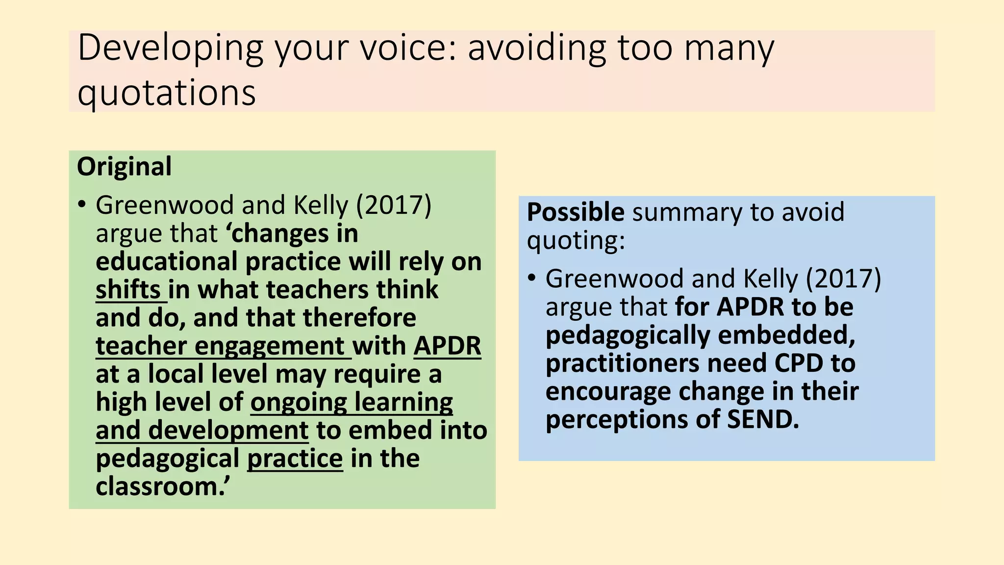 Summarising, paraphrasing and quoting for PGs | PPT