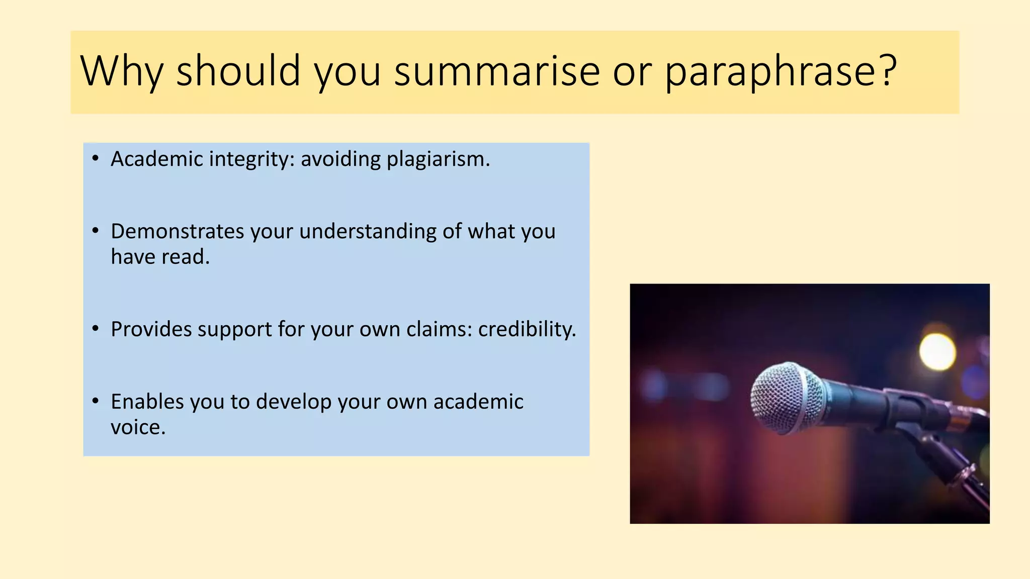 Summarising, paraphrasing and quoting for PGs | PPT