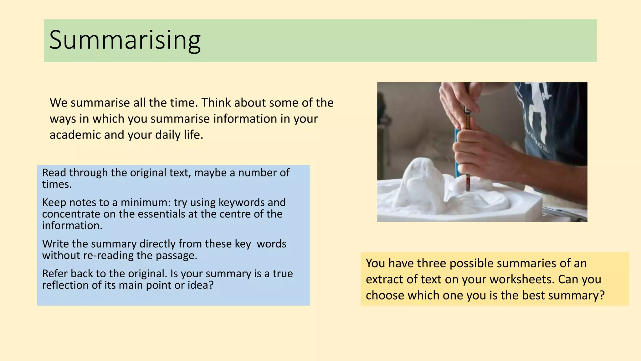 Summarising, paraphrasing and quoting for PGs | PPT