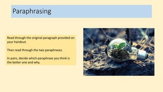 Summarising, paraphrasing and quoting for PGs | PPT