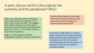 Summarising, paraphrasing and quoting for PGs | PPT