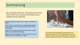 Summarising, paraphrasing and quoting for PGs | PPT