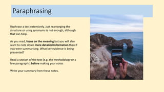 Summarising, paraphrasing and quoting for PGs | PPT
