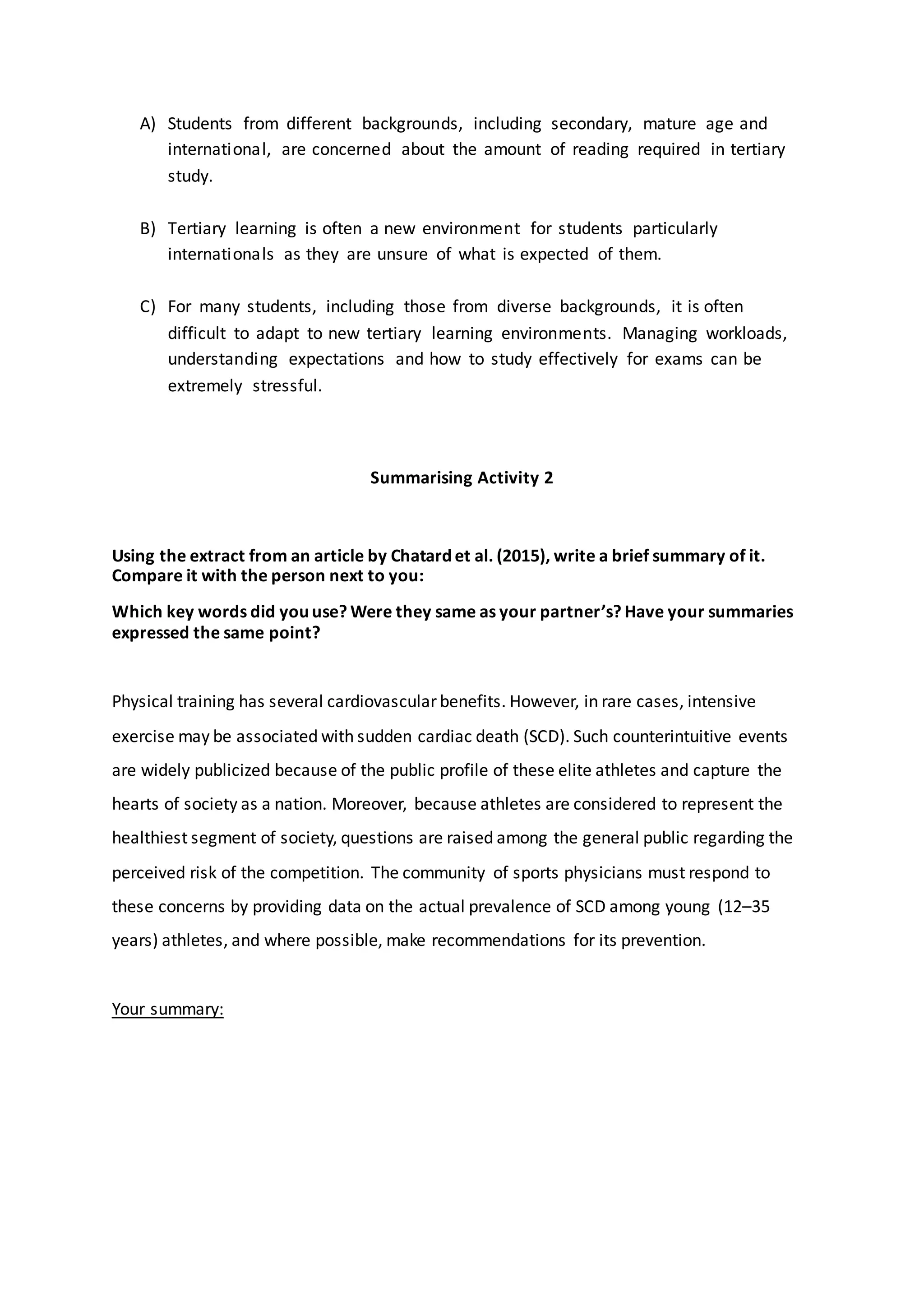 Summarising, paraphrasing and quoting worksheet | PDF