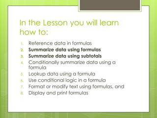 Summarize Data Using a Formula | PPTX