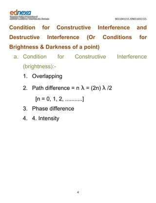 Summarized notes - 12th Science JEE - Interference and Diffraction | DOCX