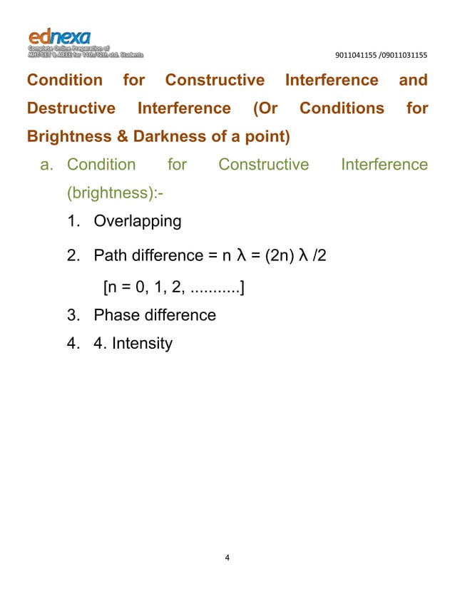 Summarized notes - 12th Science JEE - Interference and Diffraction | DOCX