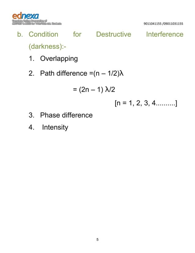 Summarized notes - 12th Science JEE - Interference and Diffraction | DOCX