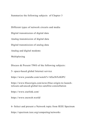 Summarize the following subjects of Chapter 3Different type.docx | Computer Networking | Computing