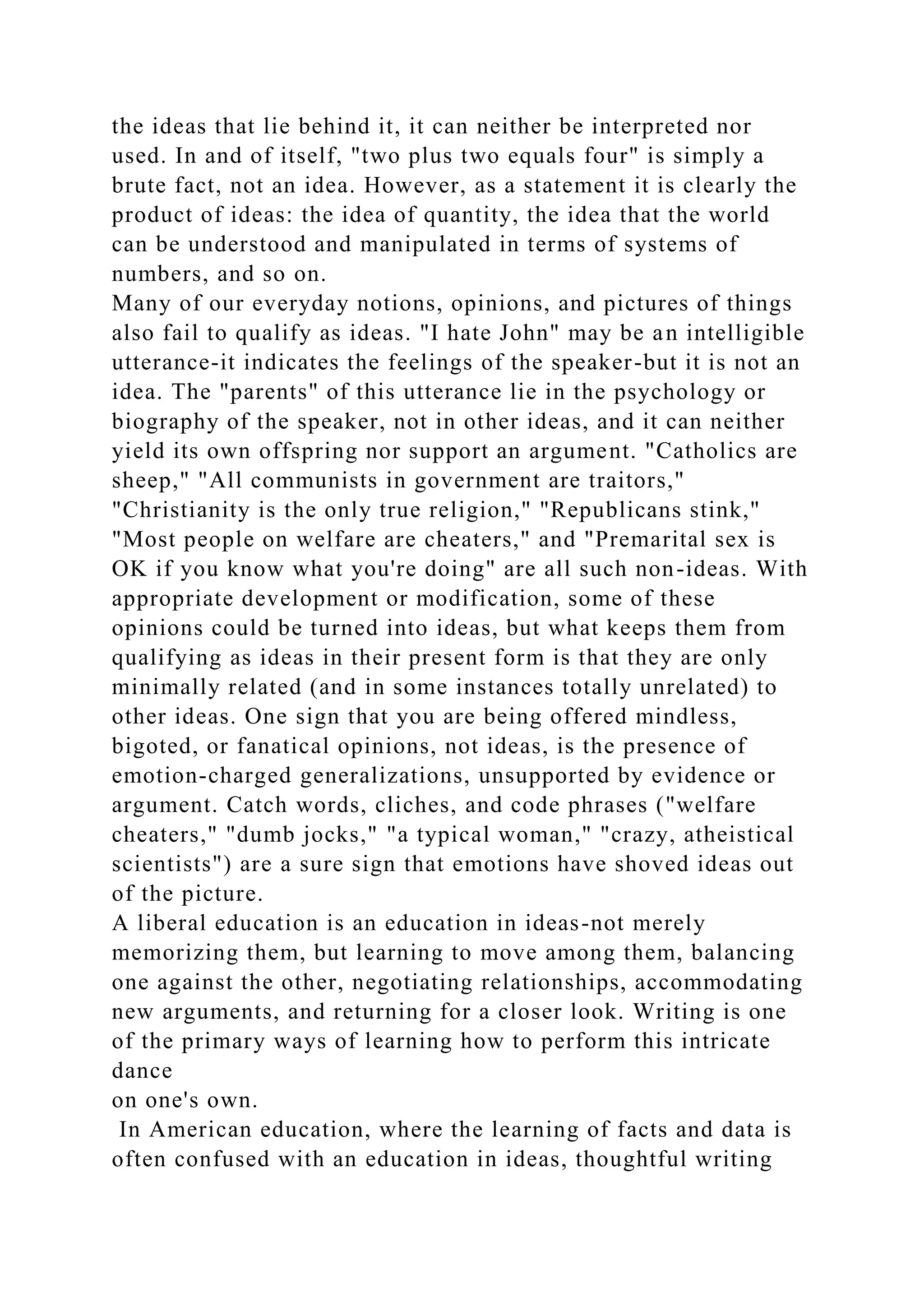 summarize Wayne C. Booths What Is an Idea (reprinted below) and .docx