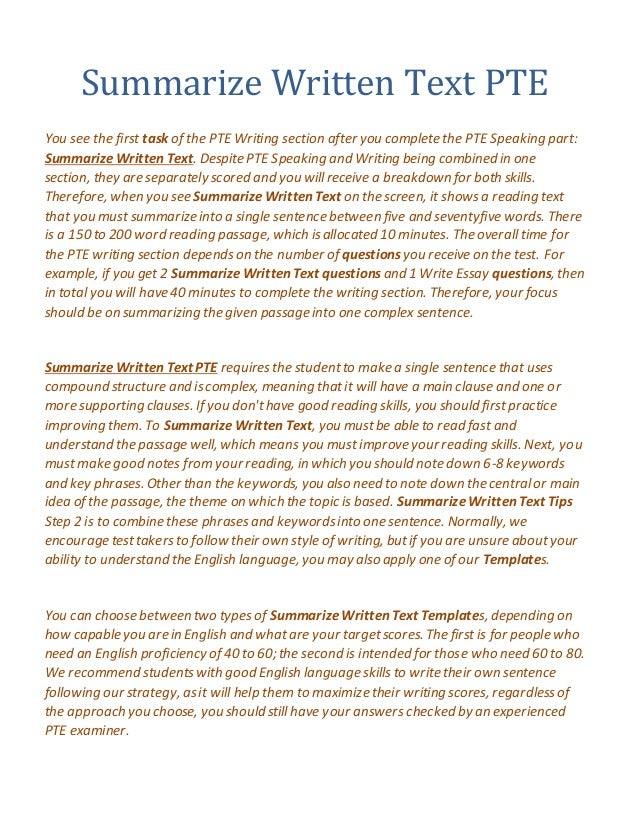 Summarize Written Text PTE
