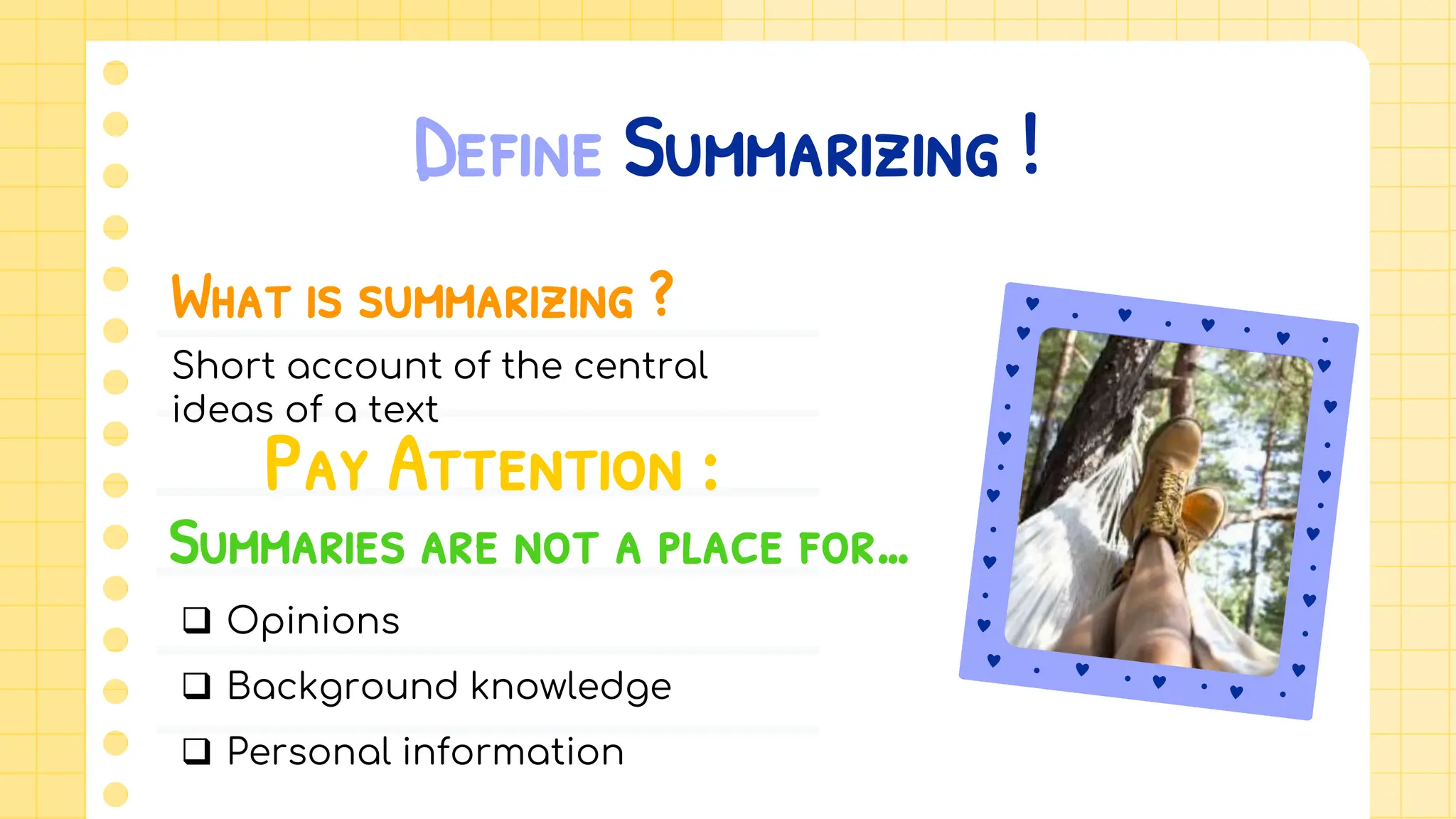 Summarizing - Grade 6.pptx the power point presentation explains the ...