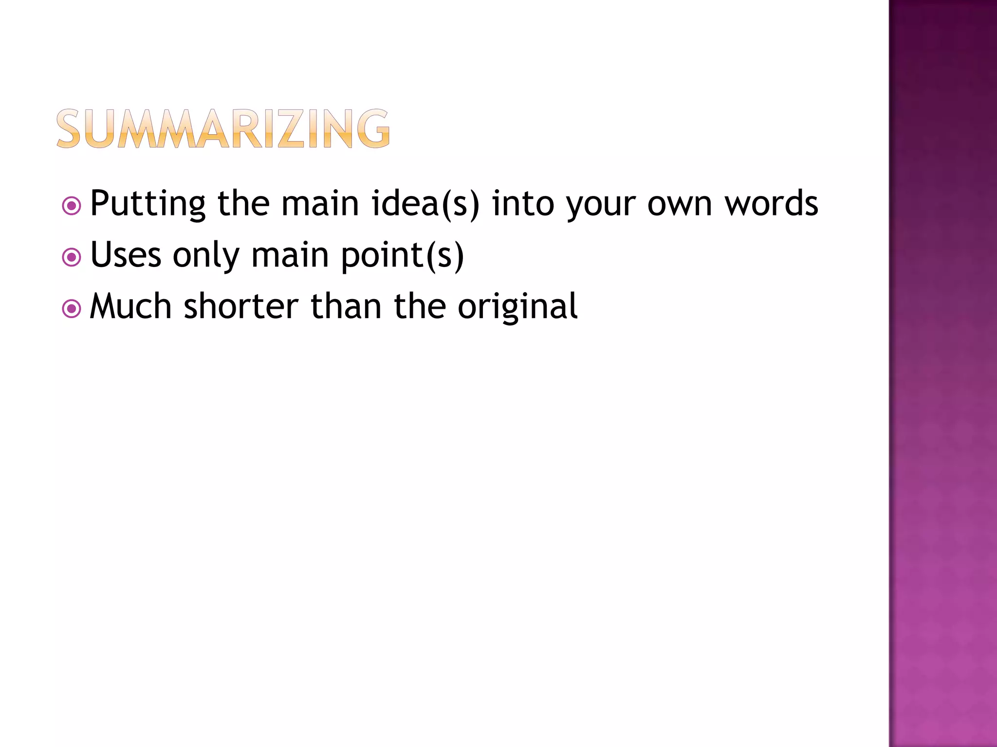 Summarizing, Paraphrasing, and Quoting | PPTX
