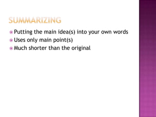 Summarizing, Paraphrasing, and Quoting | PPTX