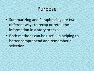 5th Grade - Summarizing and Paraphrasing | PPTX