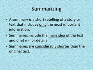 5th Grade - Summarizing and Paraphrasing | PPTX