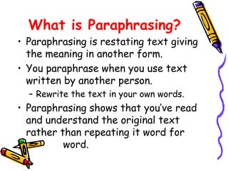 Summarizing and paraphrasing | PPTX