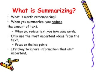 Summarizing and paraphrasing explanation PowerPoint | PPTX