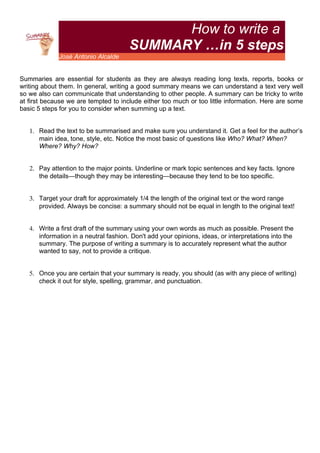 Summary Writing Example