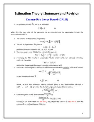 Estimation Theory Class (Summary and Revision) | PDF