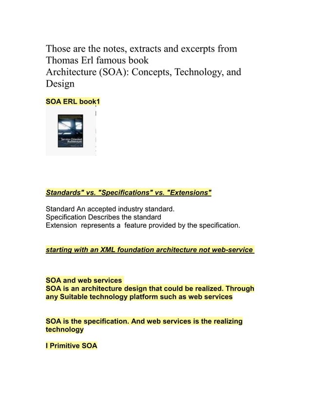 Part I -Summary of service oriented architecture (soa) concepts, technology, and design Part I ...