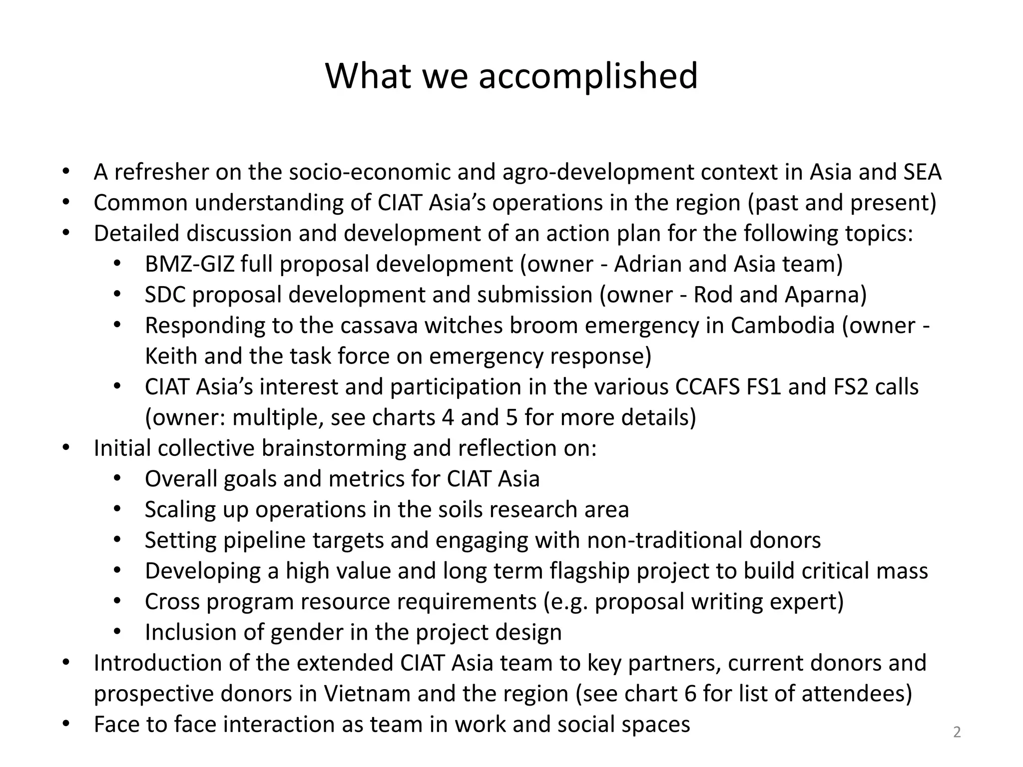 Summary actions ciat asia planning | PPT