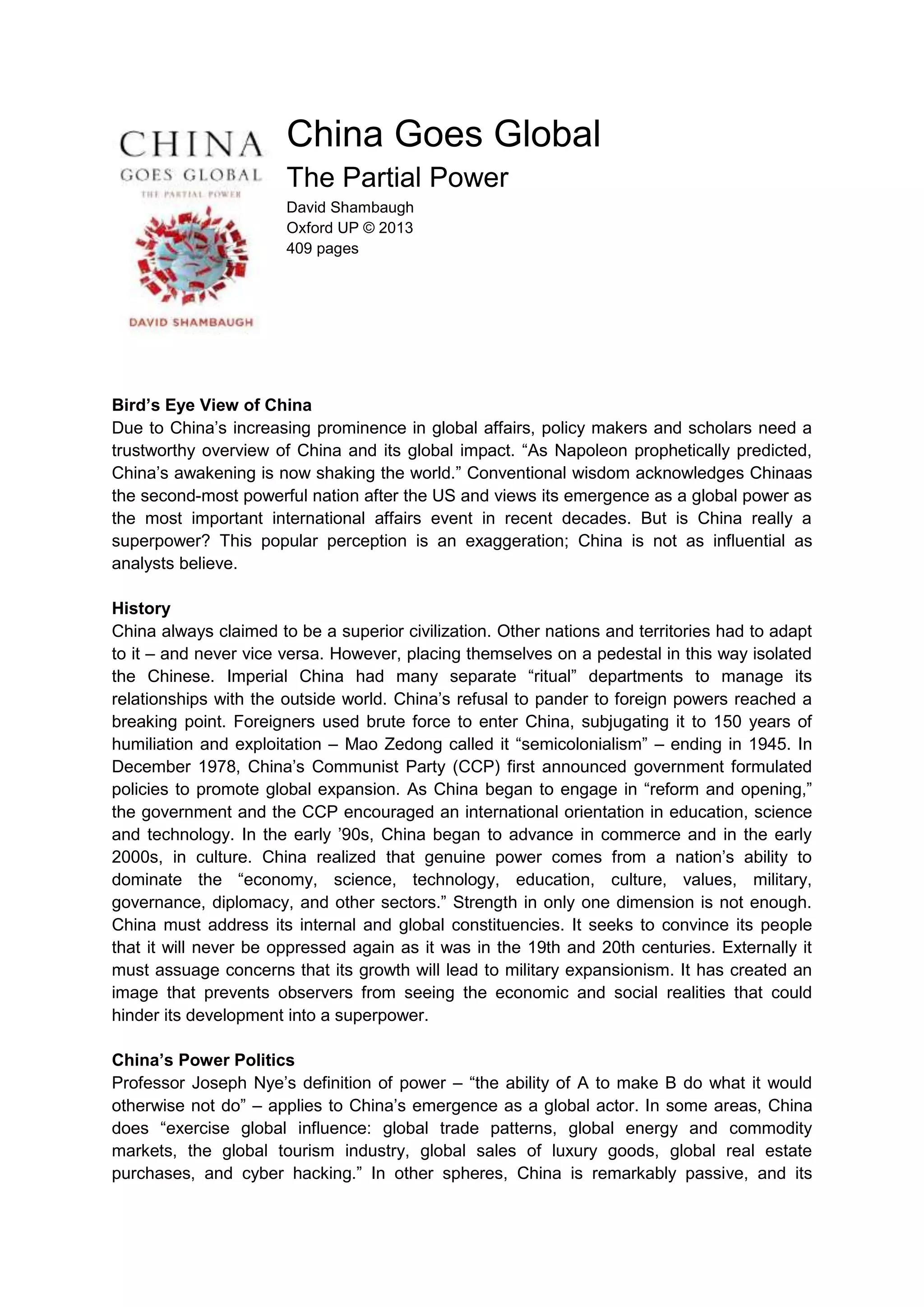Summary - China Goes Global - The Partial Power | DOCX