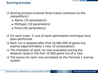 Summary of the Simulated Car Racing Optimization Contest@GECCO-09 | PPT
