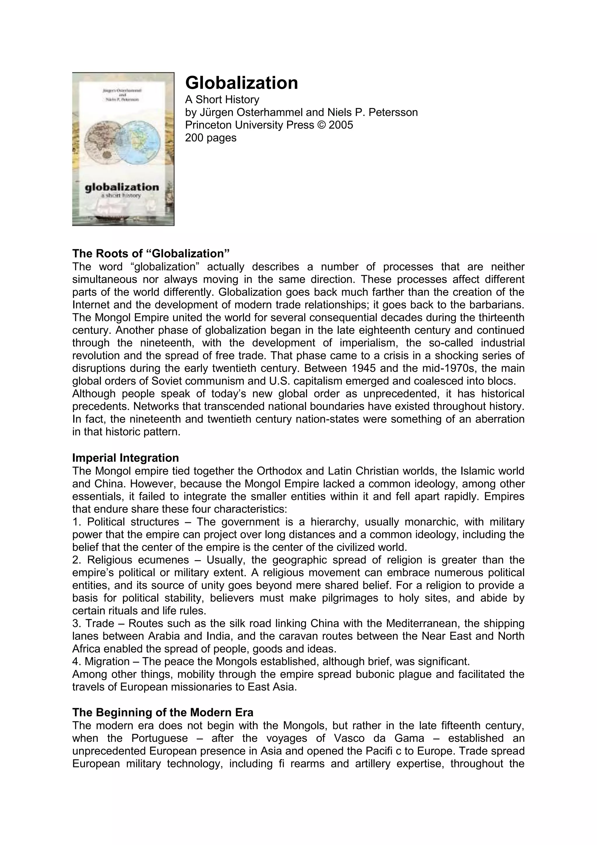 Summary - Globalization - A Short History | DOCX