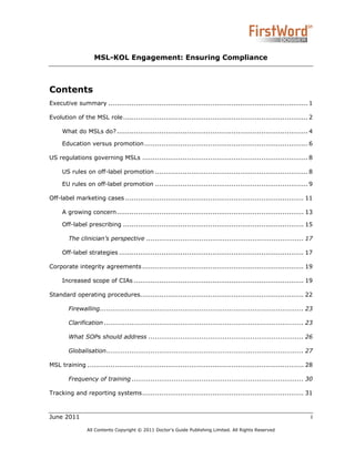 Medical Science Liaison (MSL) and KOL Regulatory Compliance | PDF