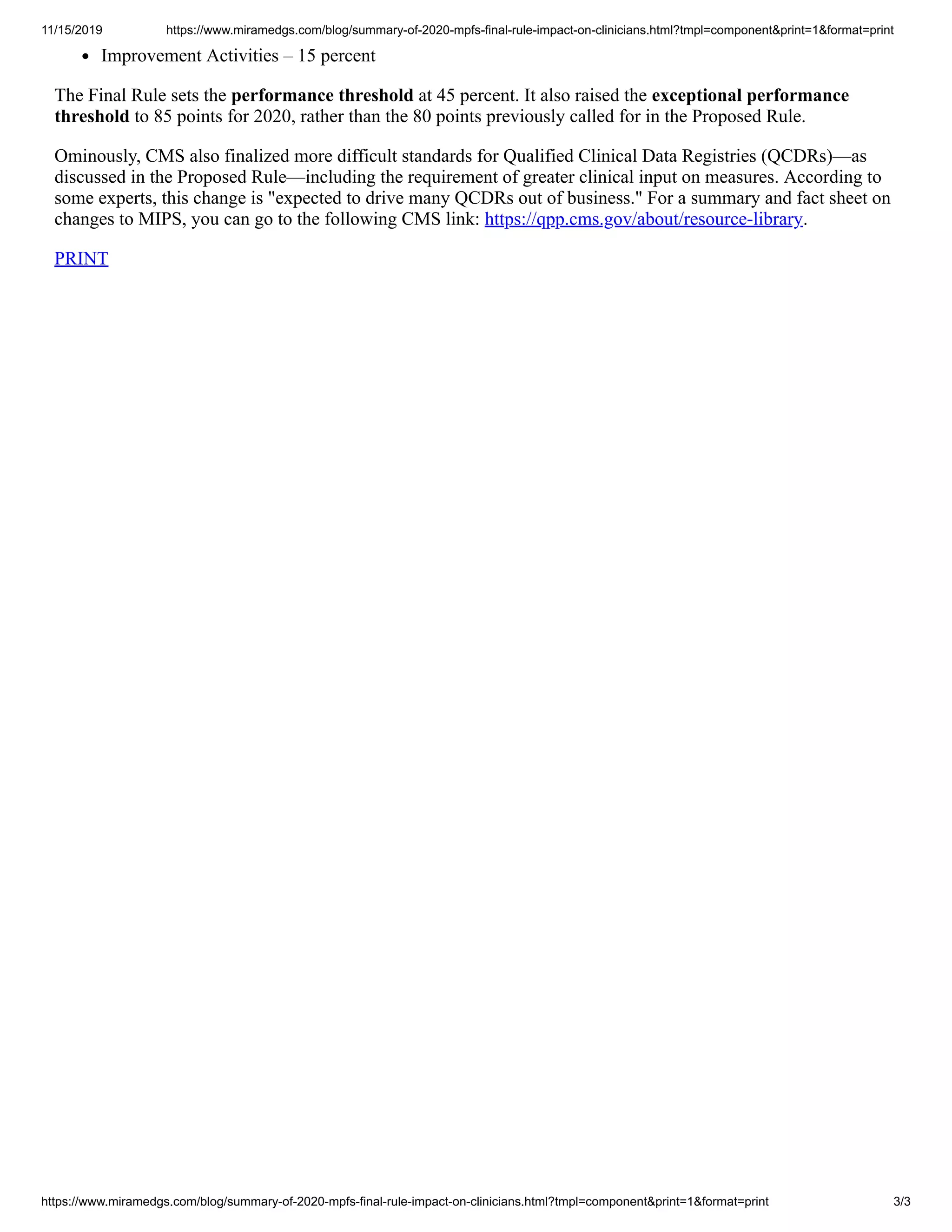 Summary of 2020 MPFS Final Rule | PDF