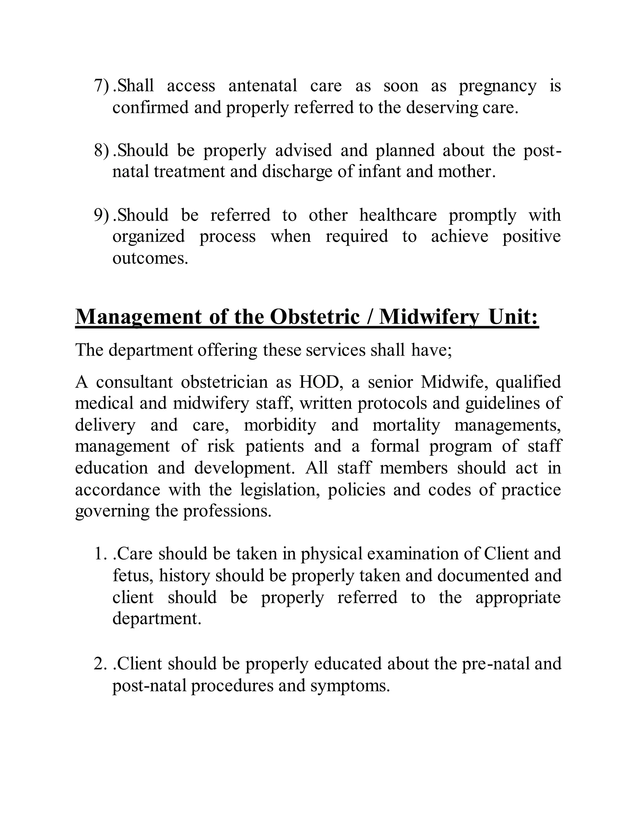 Standard Operating Procedures for Obstetric and Midwifery services | DOCX
