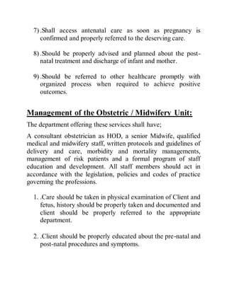 Standard Operating Procedures for Obstetric and Midwifery services | DOCX