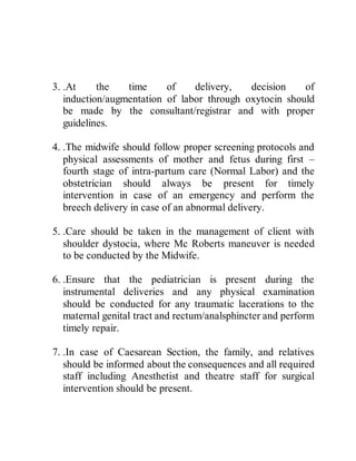 Standard Operating Procedures for Obstetric and Midwifery services | DOCX