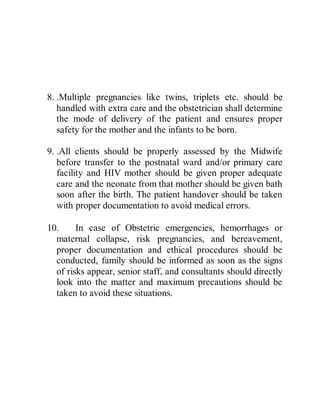 Standard Operating Procedures for Obstetric and Midwifery services | DOCX